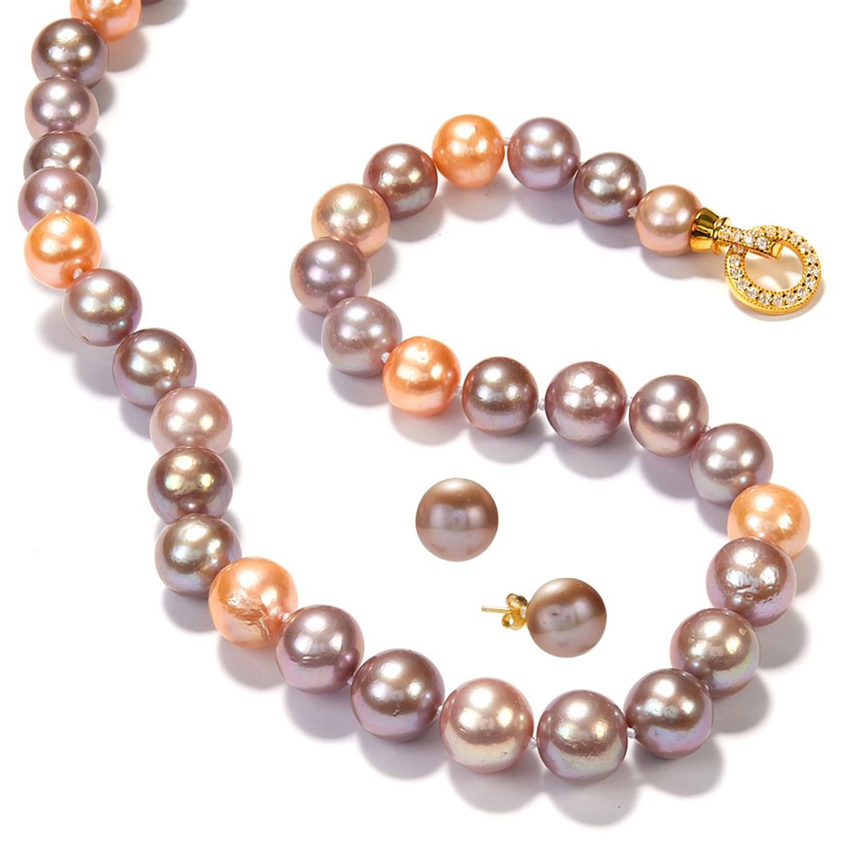 Naturally Coloured Freshwater Cultured Pearl Necklace and Earrings Set ...