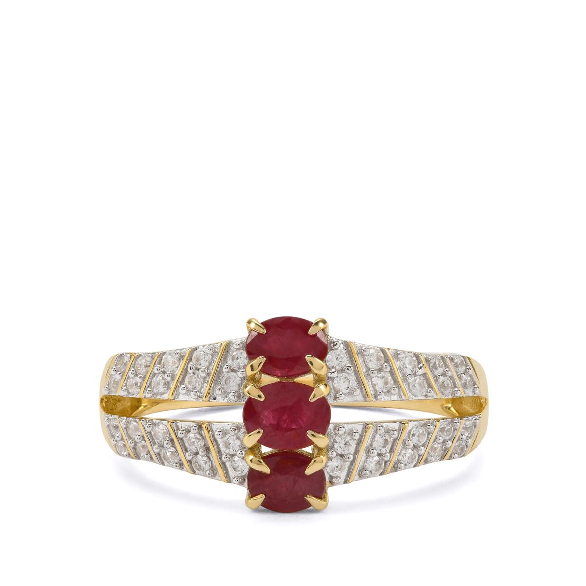 Burmese Ruby Ring with White Zircon in 9K Gold 1ct | Gemporia
