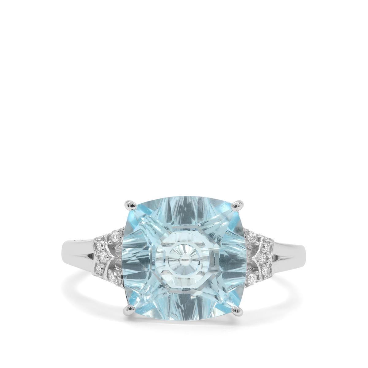 Lehrer Quasar Cut Sky Blue Topaz Ring with Diamond in 9K White Gold 4 ...