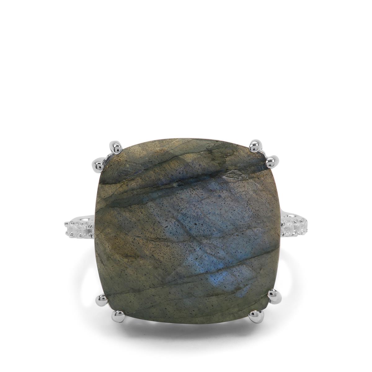 Labradorite Ring with White Zircon in Sterling Silver 14.35cts | Gemporia