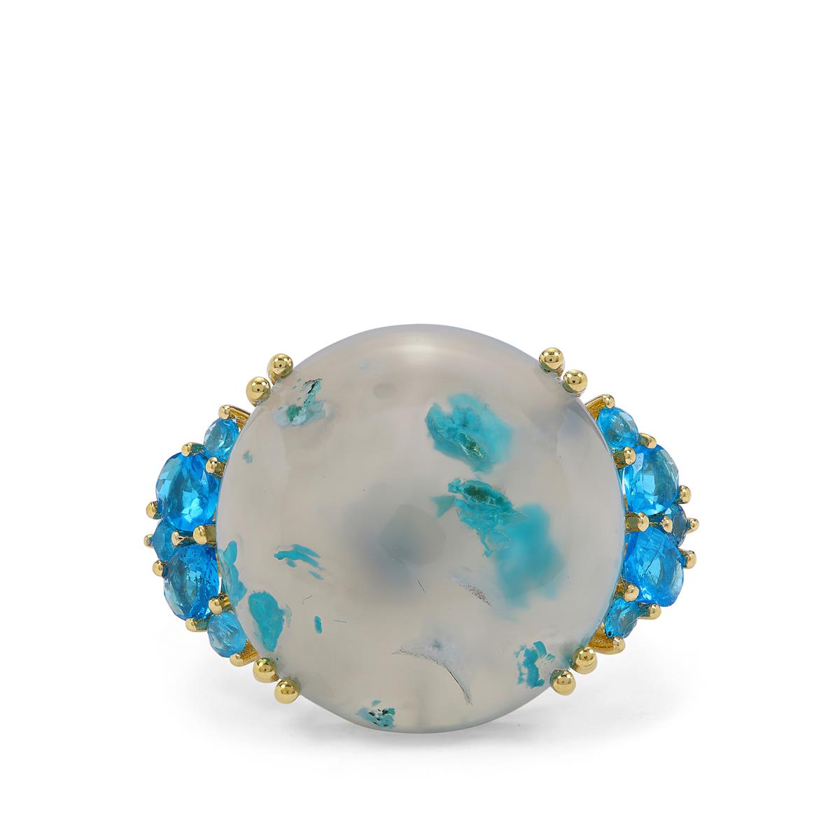 Blue Aquadite Ring with Neon Apatite in Gold Plated Sterling Silver 17 ...
