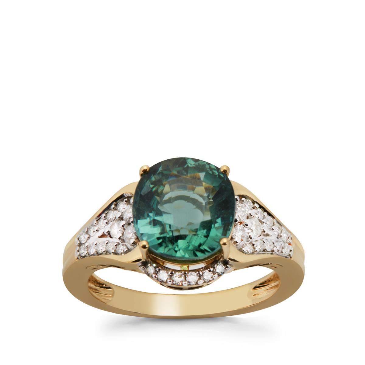 Neon Tourmaline Ring with Diamond in 18K Gold 4.15cts | Gemporia