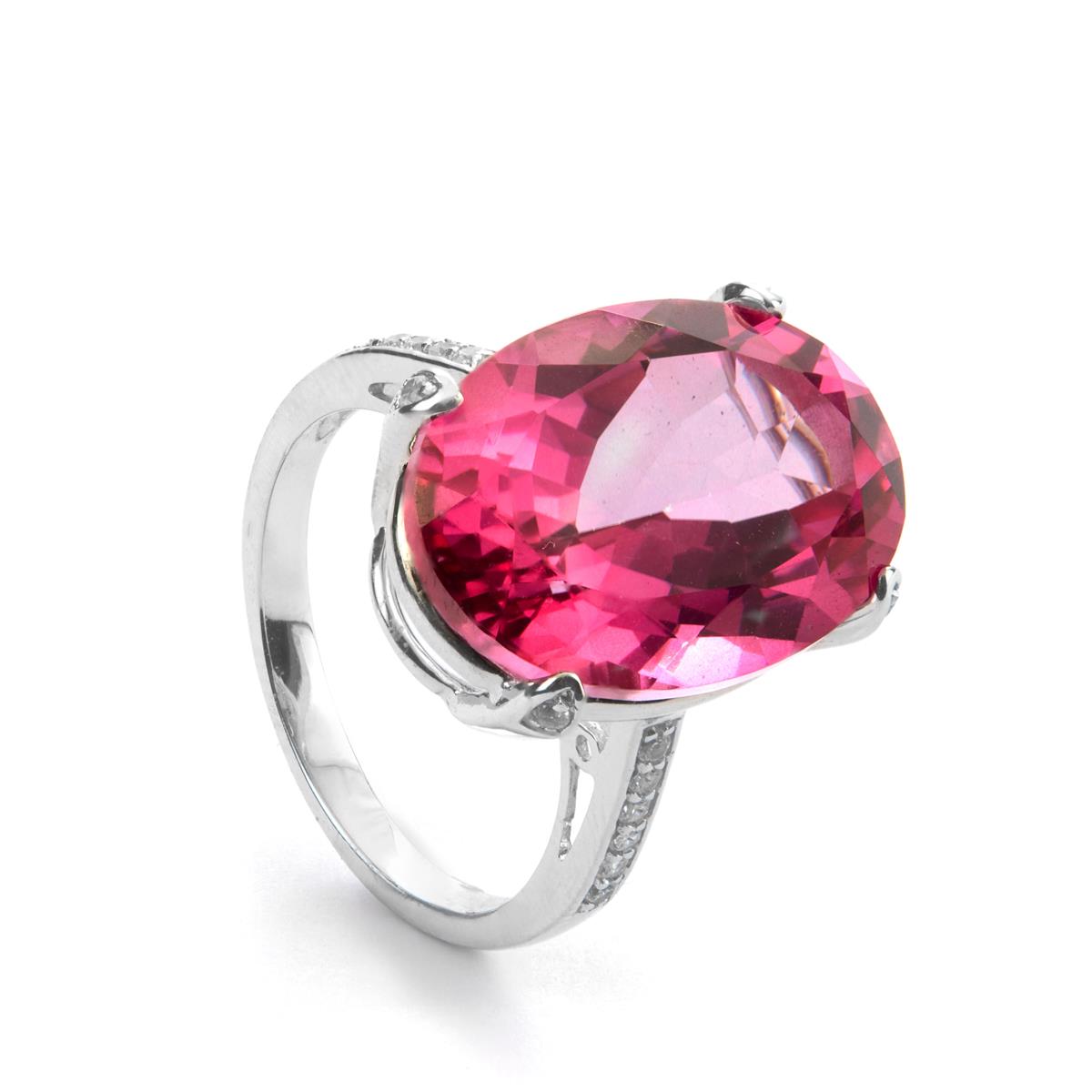Pure Pink Topaz Ring with White Zircon in Sterling Silver 15.17cts ...