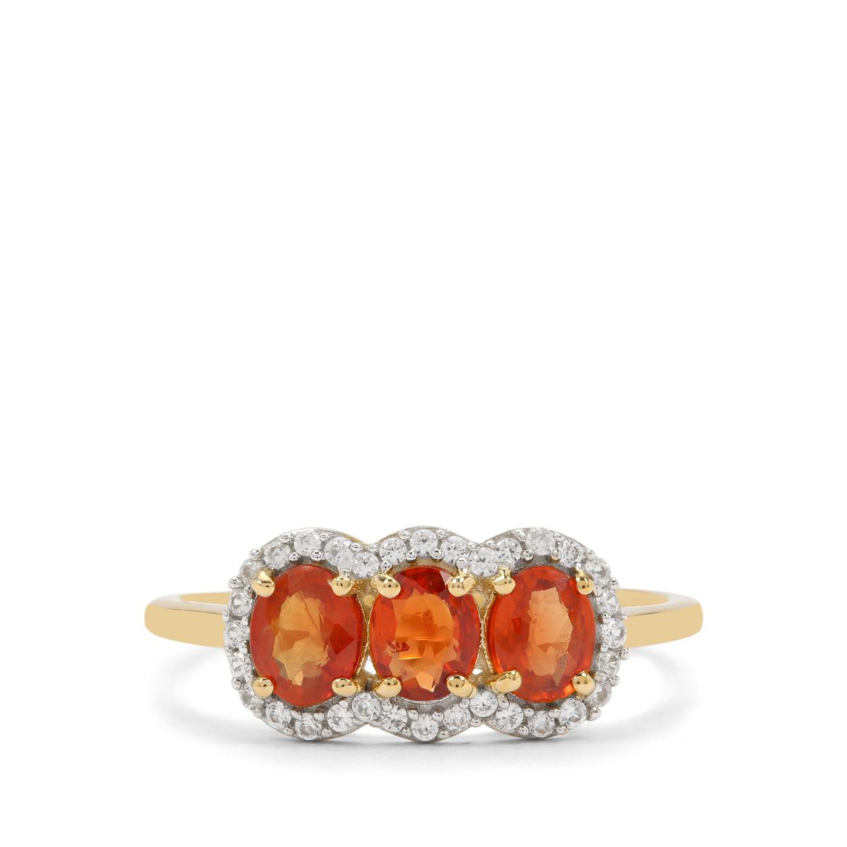 Ceylon Sunset Padparadscha Sapphire Ring with White Zircon in 9K Gold 1 ...