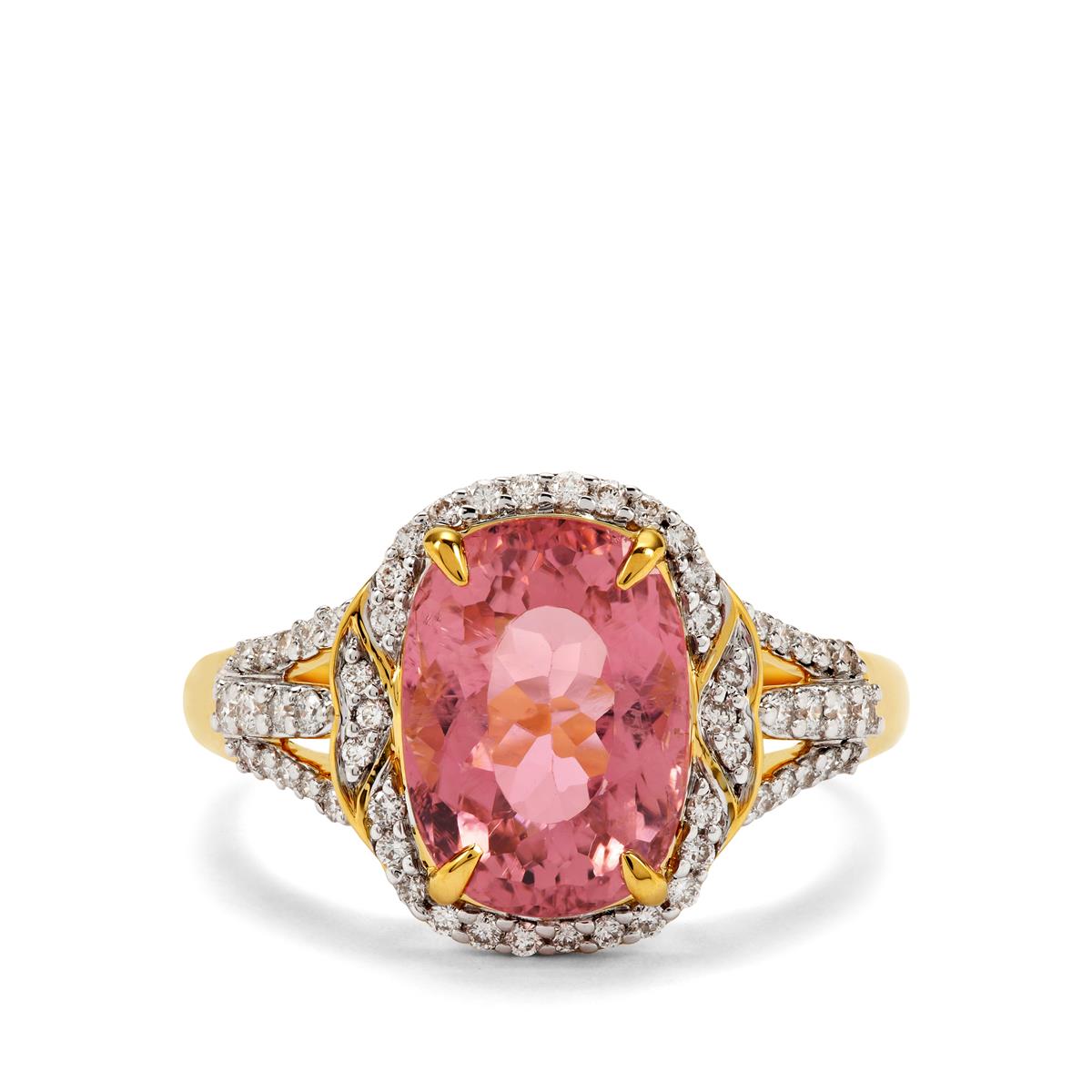 Congo Pink Tourmaline Ring with Diamond in 18K Gold 3.78cts | Gemporia