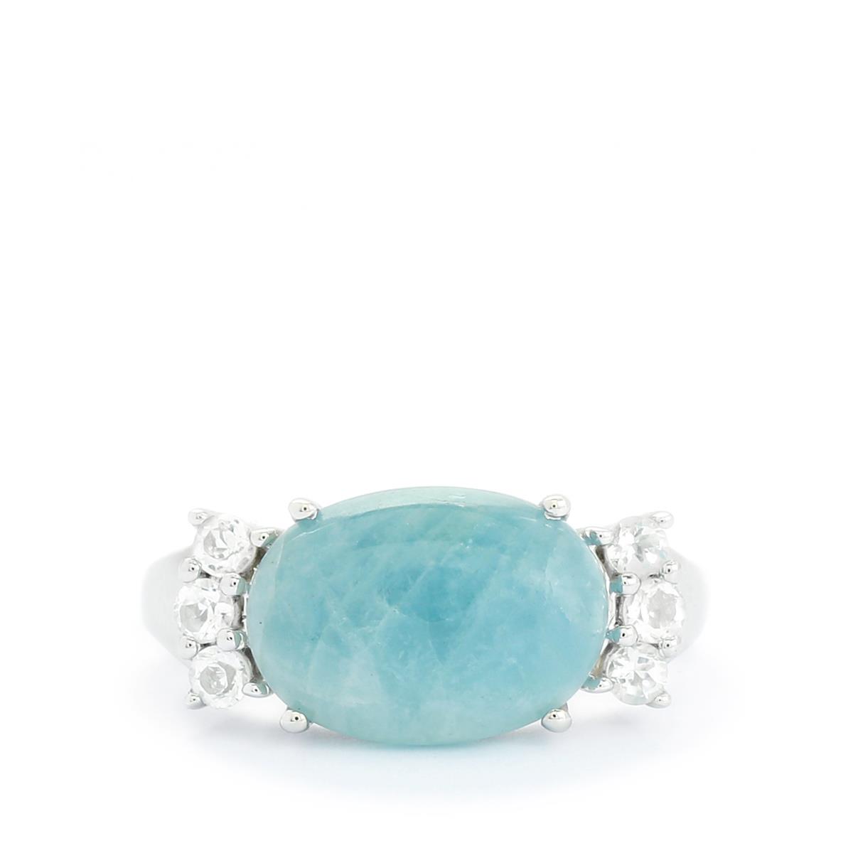 Santa Maria Aquamarine & White Topaz Sterling Silver Ring ATGW 5.55cts ...