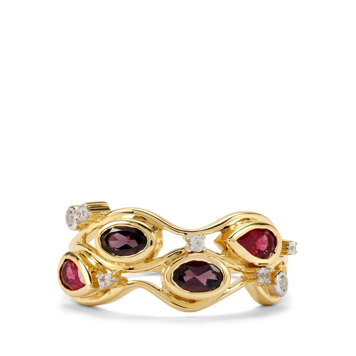 Purple Spinel, Nigerian Rubellite Ring with White Zircon in 9K Gold ...