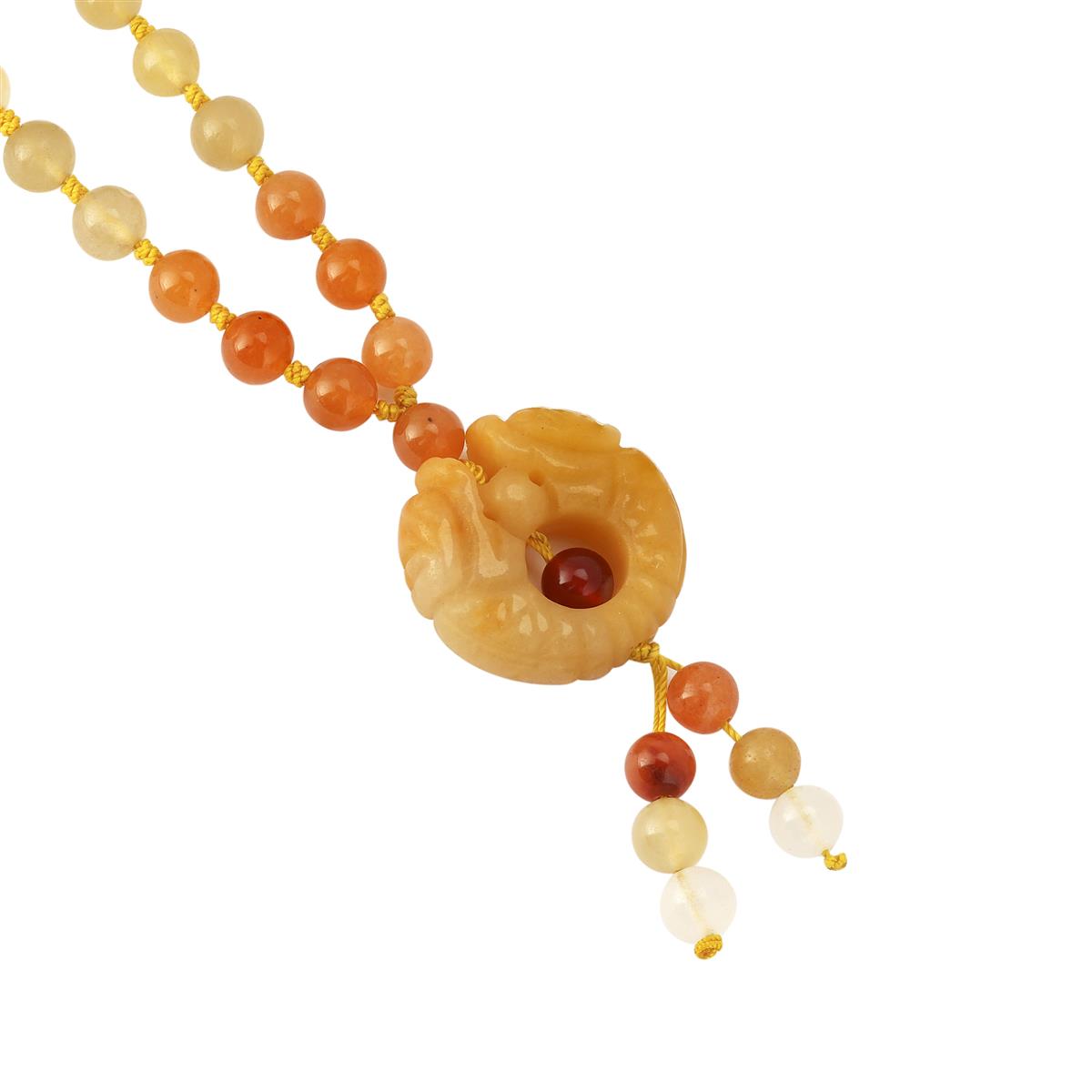 360cts Golden Silk Quartzite Jade Rounds & Carved Dragon Knotted ...