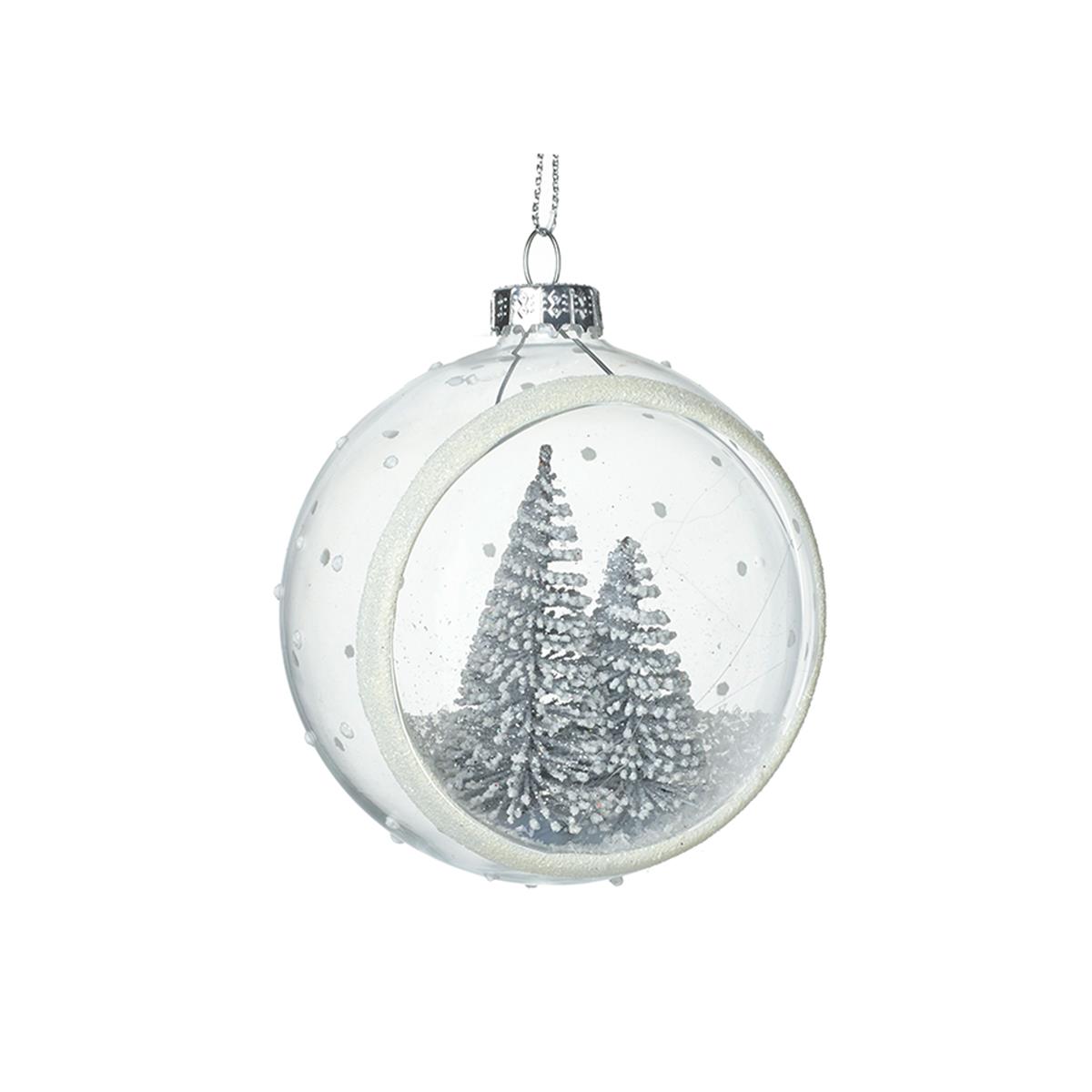 Glass Open Bauble with Snowy Tree Scene 8cm | Gemporia