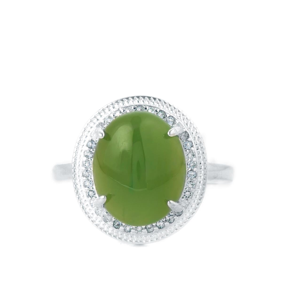 Cat's Eye Nephrite Ring with White Topaz in Sterling Silver 4.70cts ...