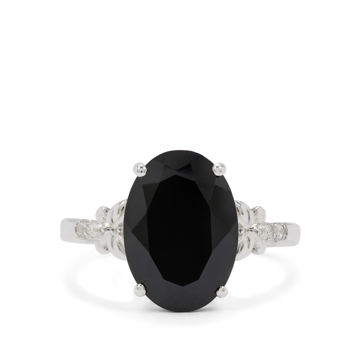 Black Spinel Ring with White Zircon in Sterling Silver 6.40cts | Gemporia