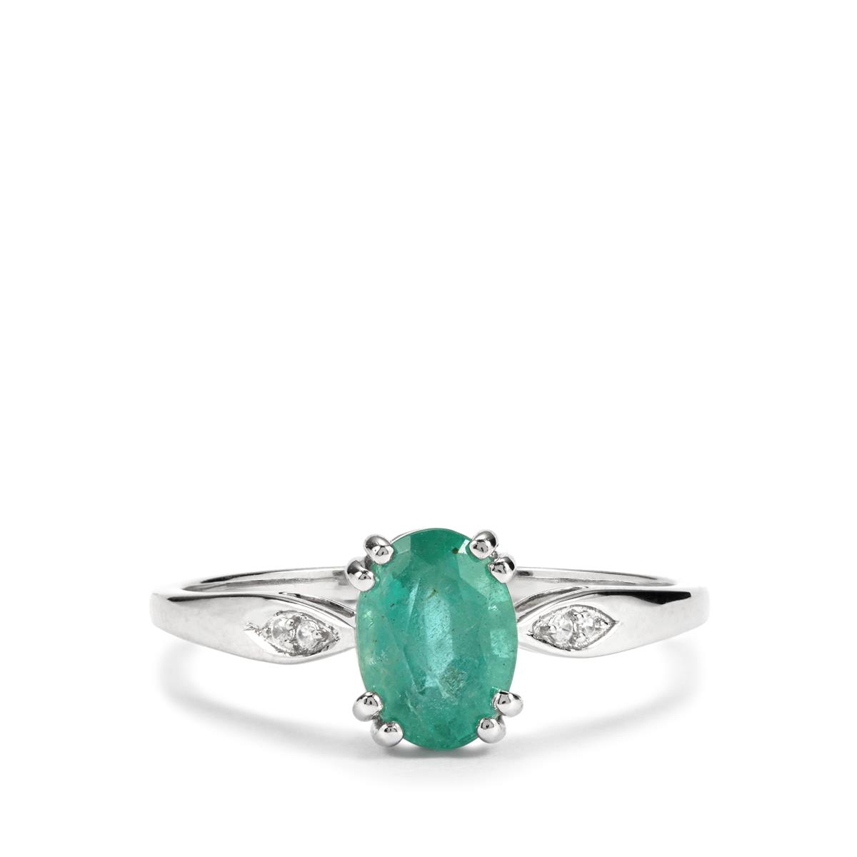 Zambian Emerald Ring with White Zircon in Platinum 950 1.22cts | Gemporia