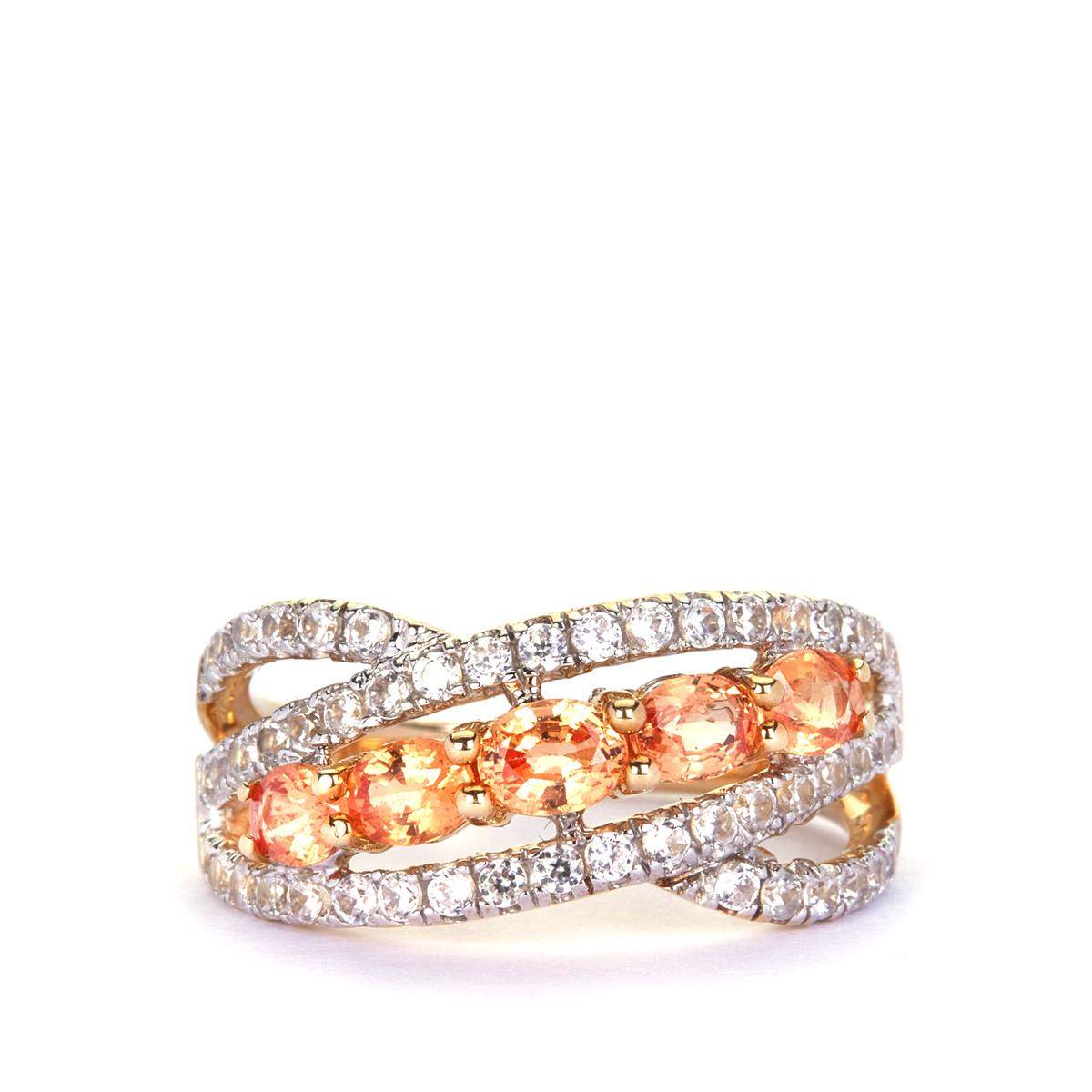 Padparadscha Colour Sapphire Ring with White Zircon in 9K Gold 2.1cts ...
