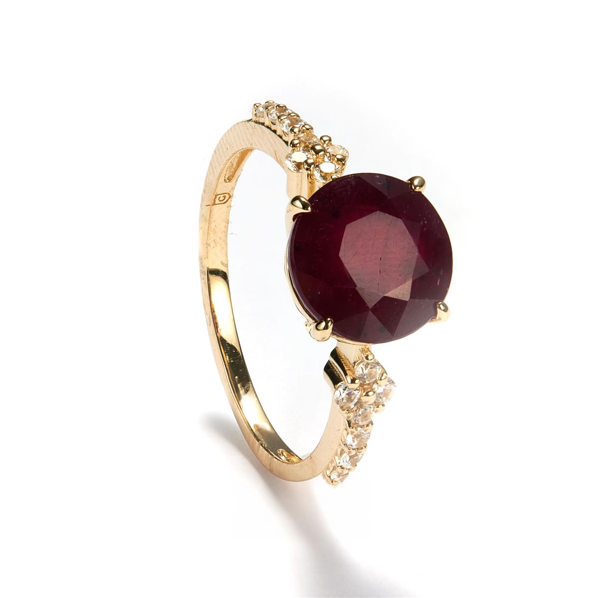 Thai Ruby Ring with White Zircon in 9K Gold 4.50cts | Gemporia