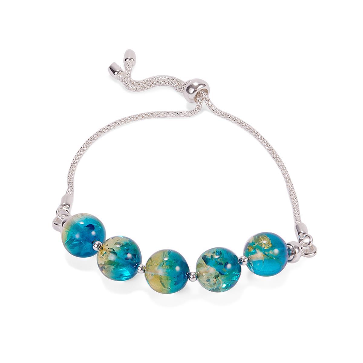 Baltic Ocean Blue Amber Slider Bracelet in Sterling Silver (10mm ...