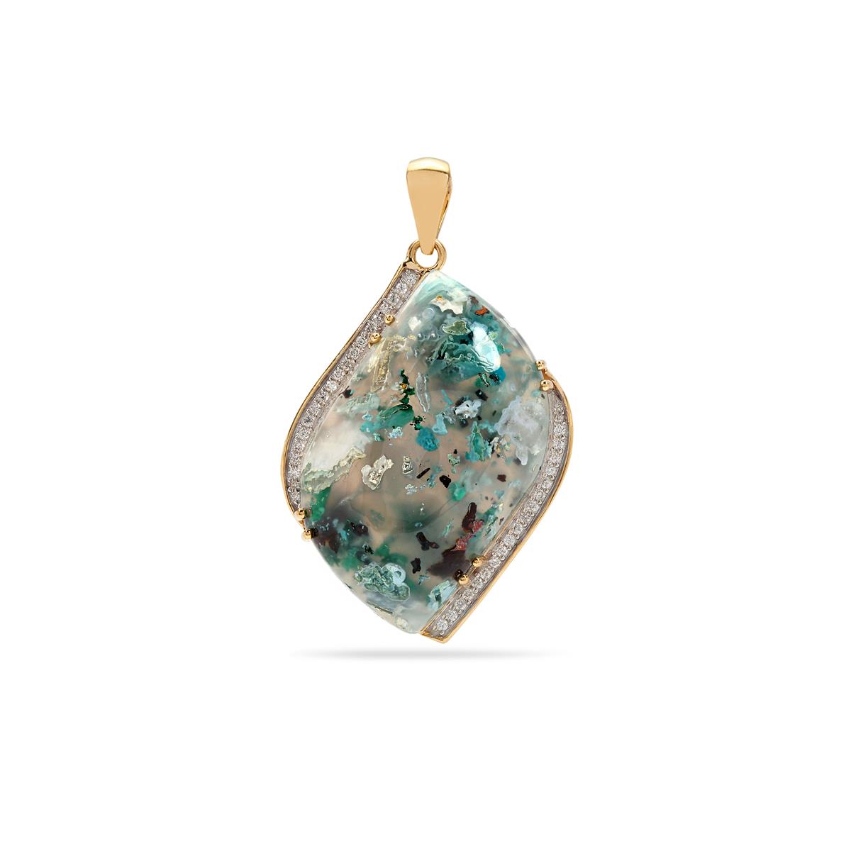 Blue Aquadite Pendant with Diamond in 18K Gold 57.32cts | Gemporia