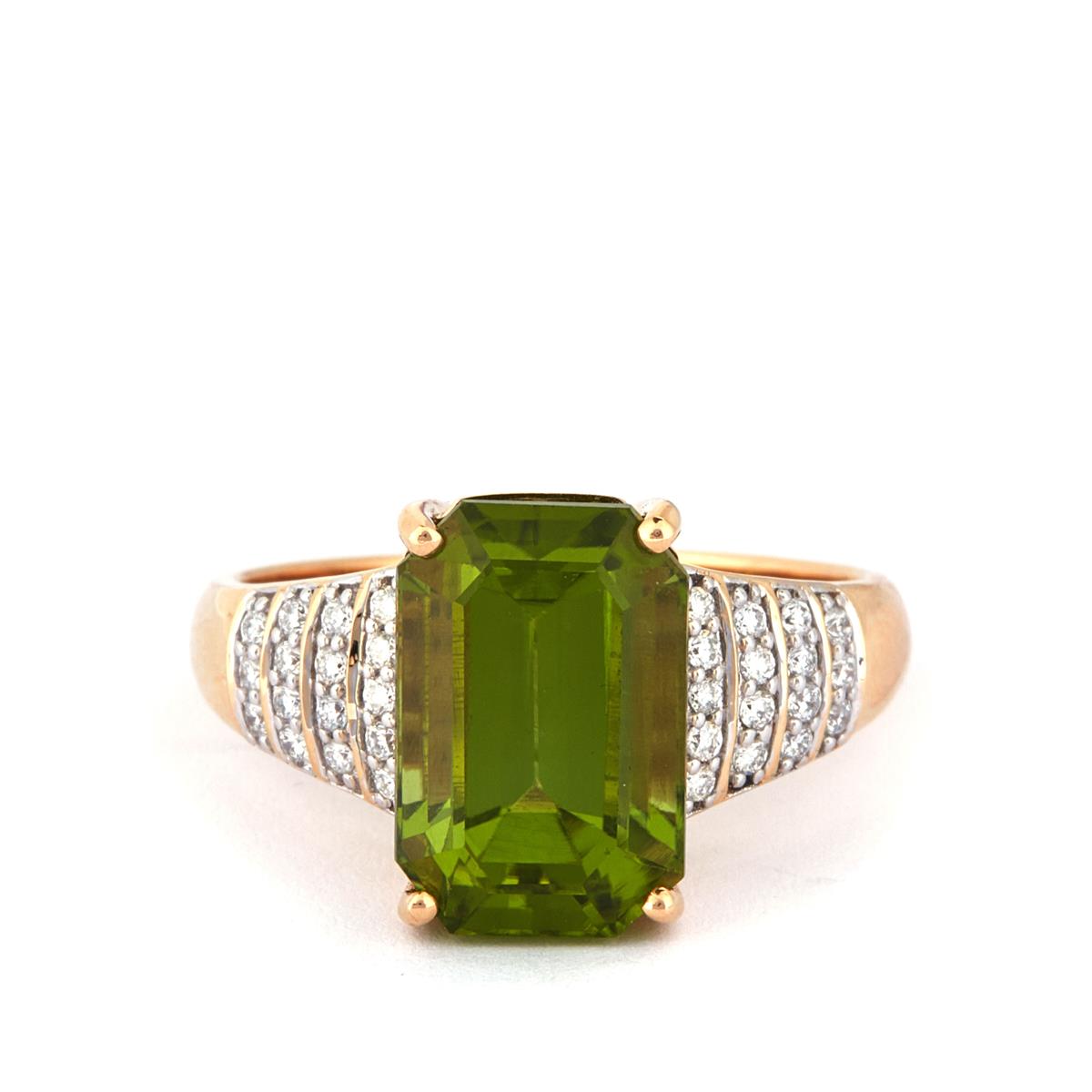 Burmese Peridot Ring with Diamond in 18K Gold 6.05cts | Gemporia