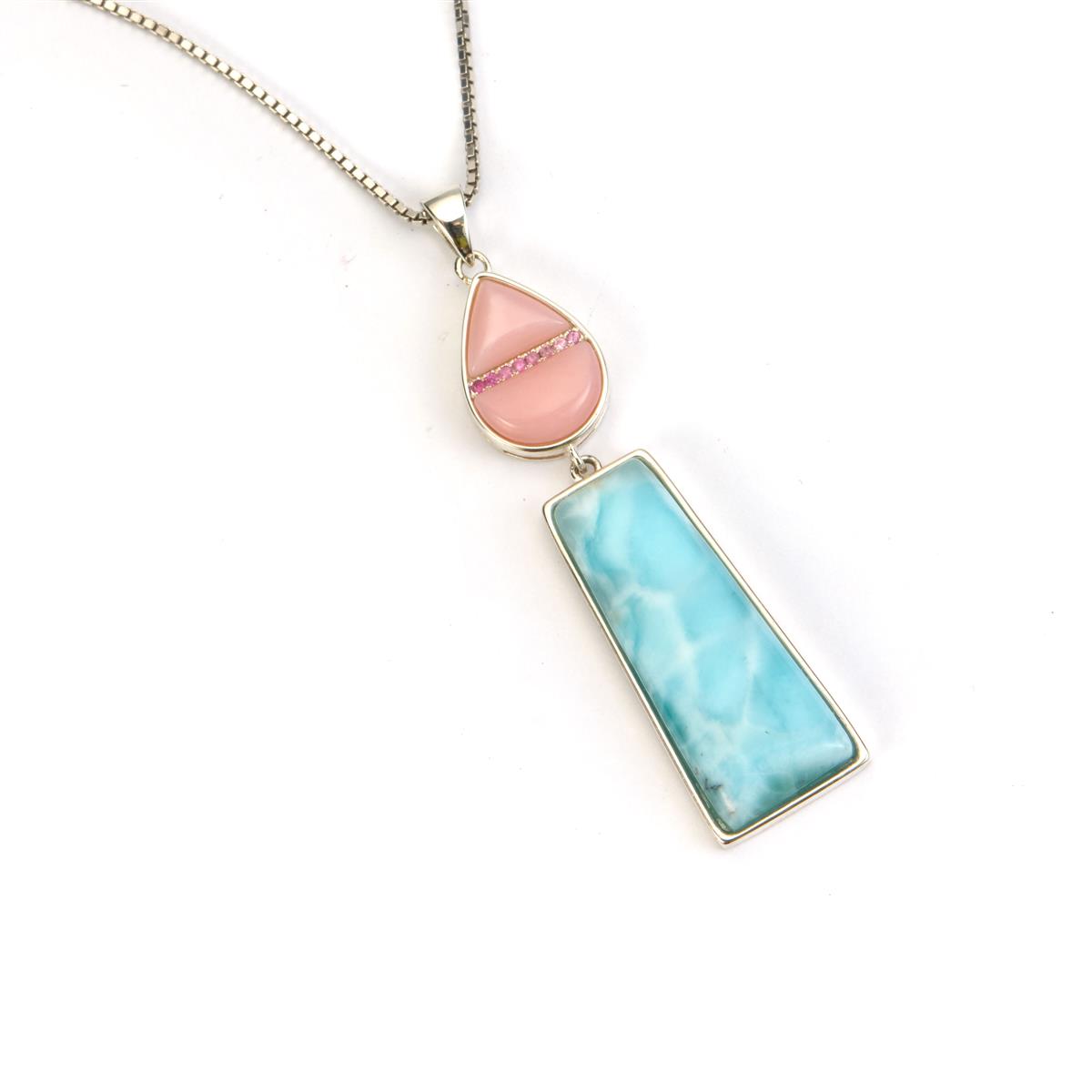Larimar, Pink Sapphire & Peruvian Pink Opal Pendant in Sterling Silver ...