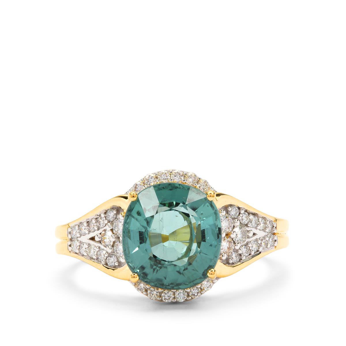 Neon Tourmaline Ring with Diamonds in 18K Gold 4.14cts | Gemporia