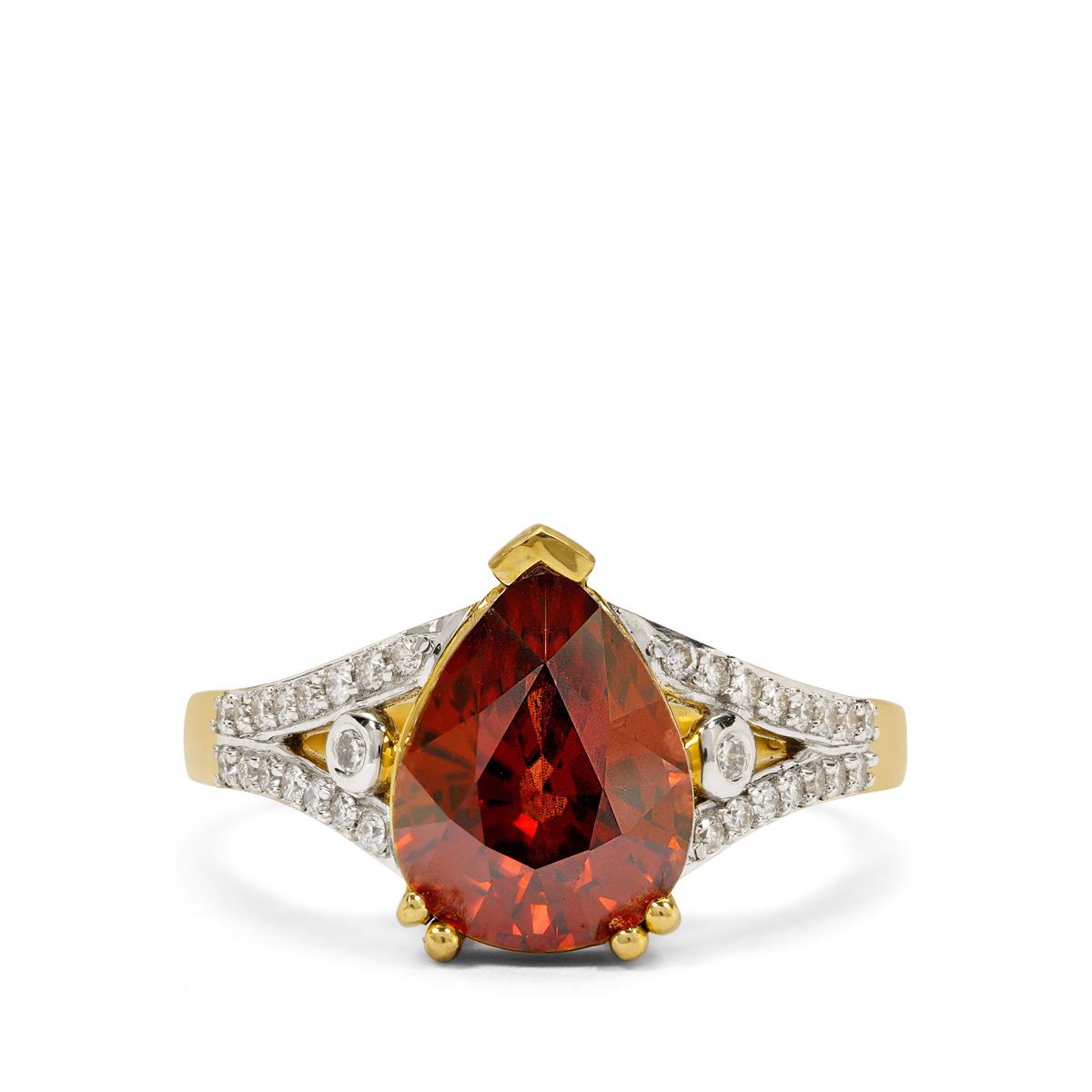 Red Zircon Ring with Diamonds in 18K Gold 4.60cts | Gemporia