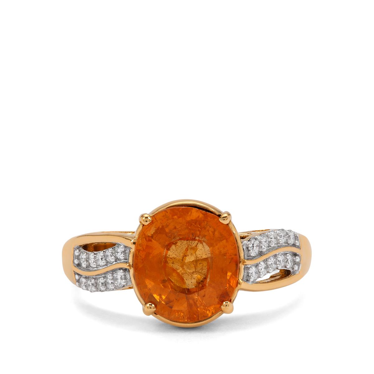 Namibian Garnet Ring with Diamonds in 18K Gold 3.52cts | Gemporia