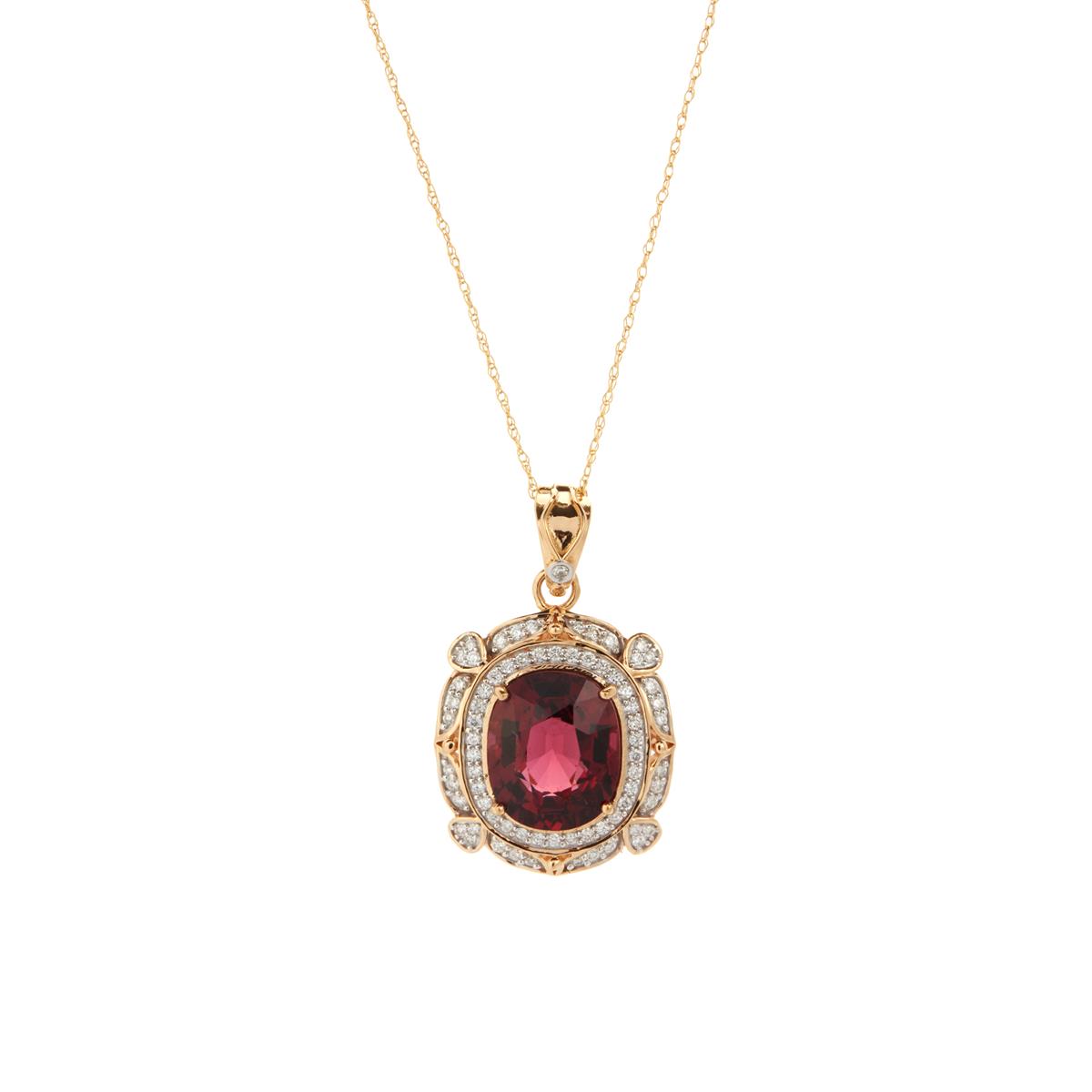 Raspberry Garnet Necklace with Diamonds in 18K Gold 7.60cts | Gemporia