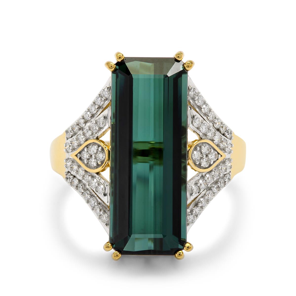 Mutuca Indicolite Ring with Diamond in 18K Gold 9.06cts | Gemporia