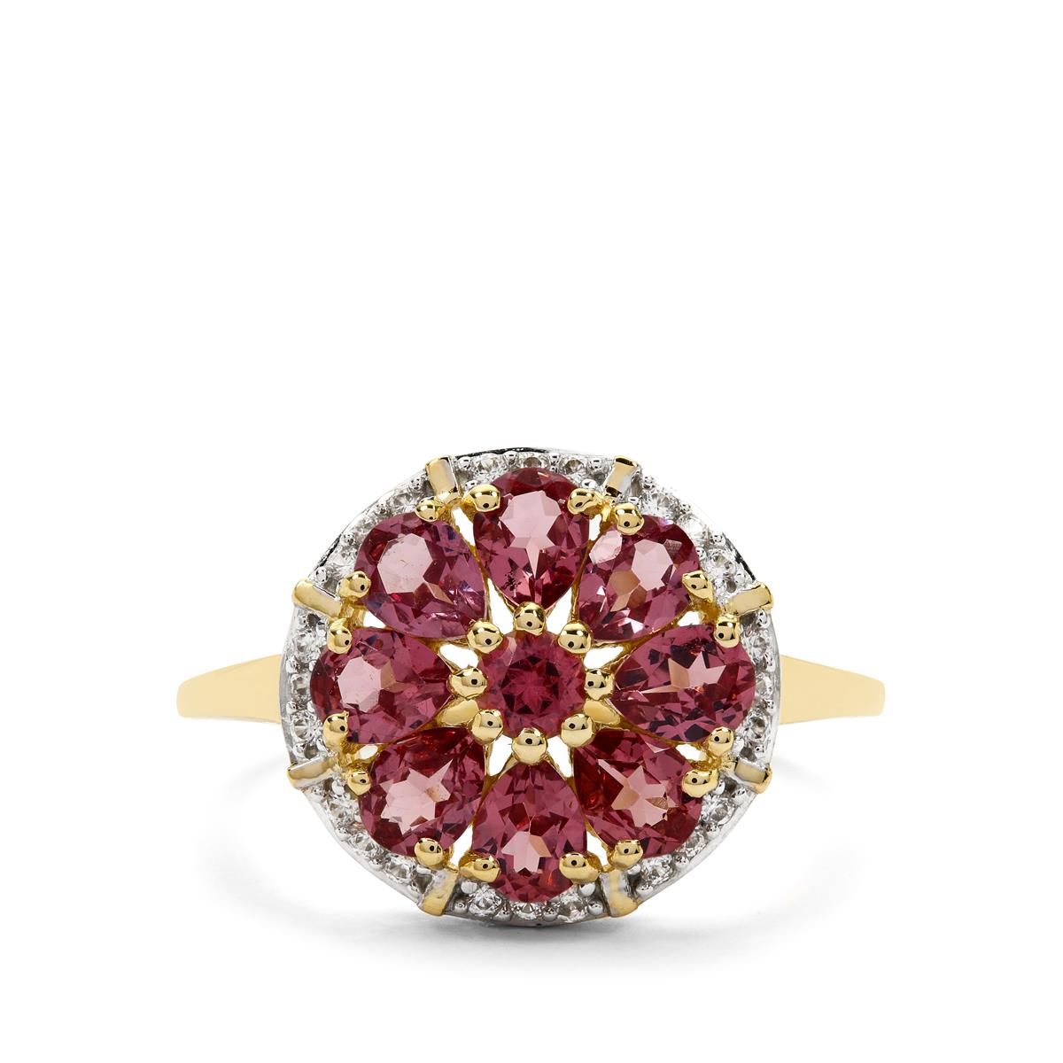 Malaya Garnet Ring with White Zircon in 9K Gold 1.75cts | Gemporia