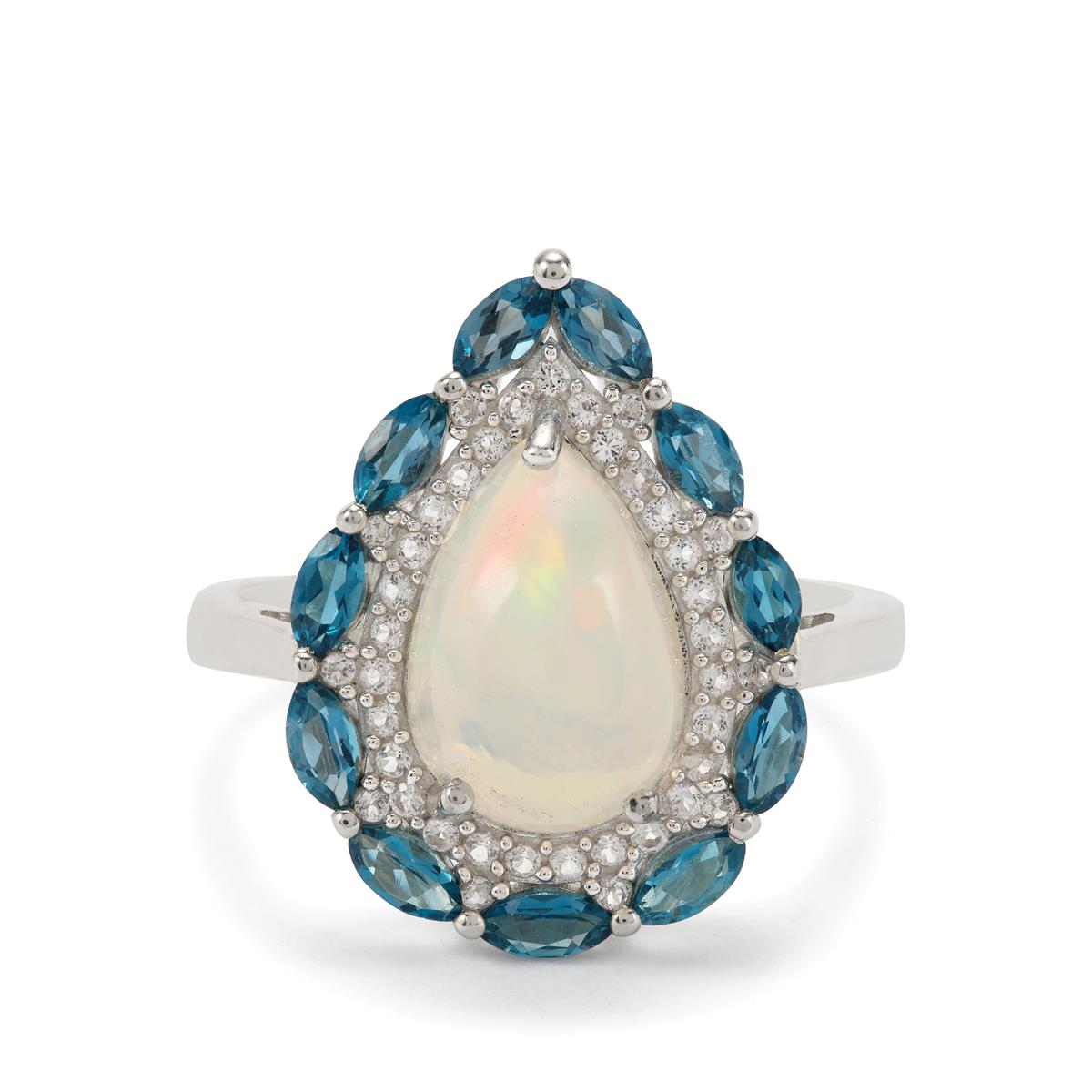Taylor Swift Inspired Ethiopian Opal, London Blue Topaz Ring with White ...