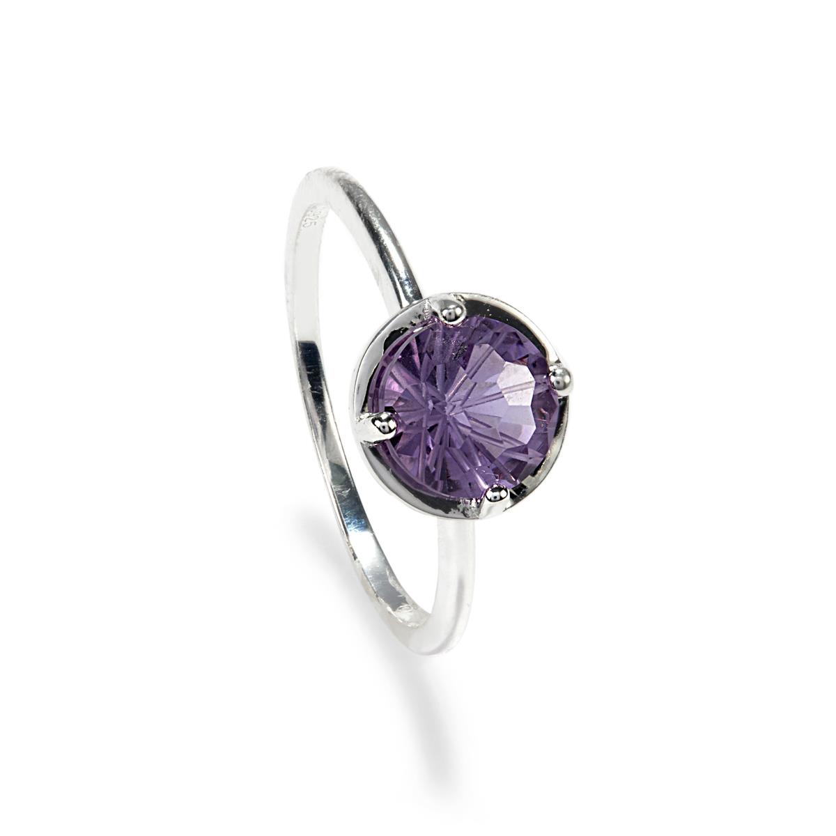 Firework Cut Uruguayan Amethyst Ring with White Topaz in Sterling ...
