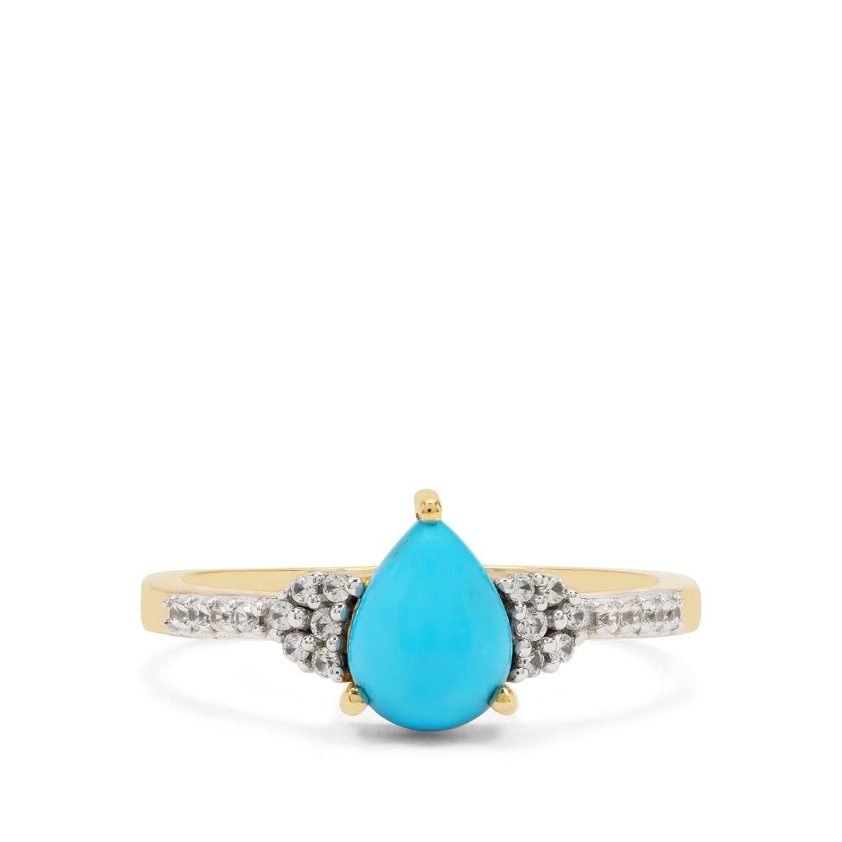 Sleeping Beauty Turquoise Ring with White Zircon in 9K Gold 1.35cts ...