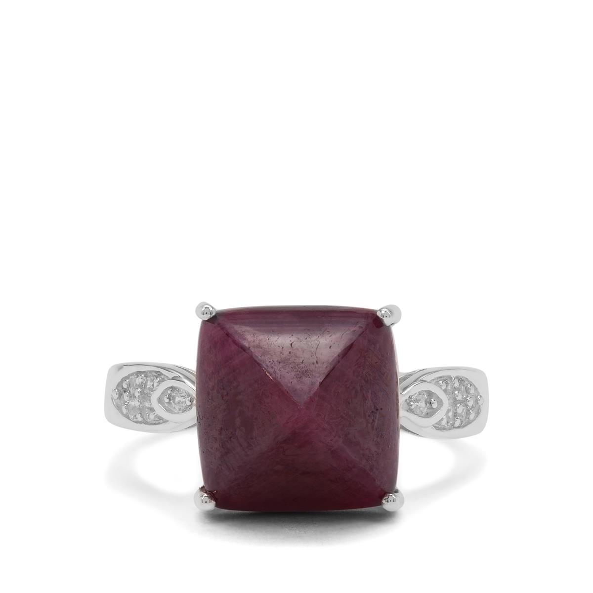 Sugarloaf Bharat Ruby Ring with White Zircon in Sterling Silver 13 ...
