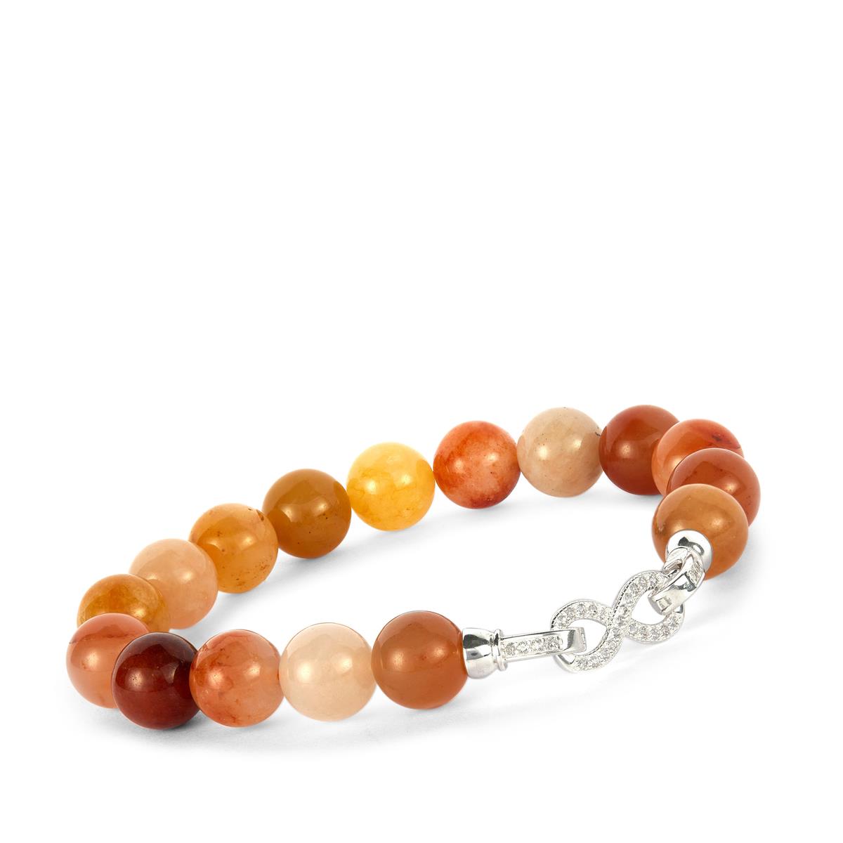 Type A Golden Silk Quartzite Jade Bracelet with White Topaz in Sterling ...