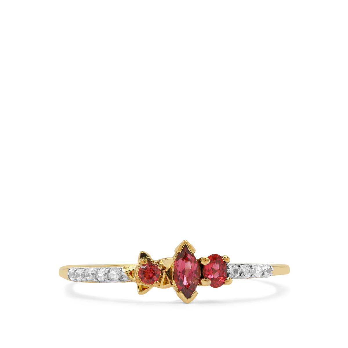 Burmese Padparadscha Colour Spinel Ring with White Zircon in 9K Gold 0 ...