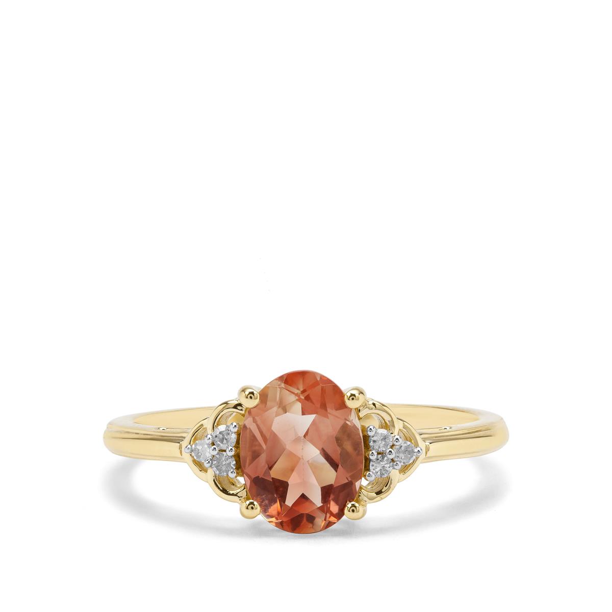 Peach Parti Oregon Sunstone Ring with Diamond in 9K Gold 1.16cts | Gemporia