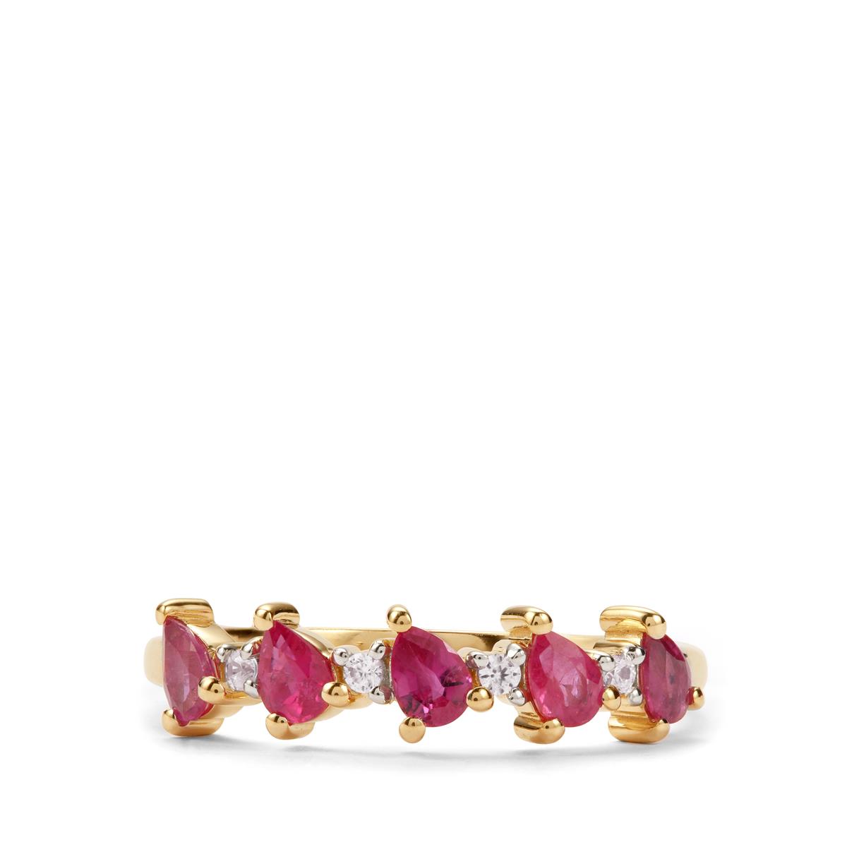 Mozambique Ruby Ring with White Zircon in 9K Gold 0.83ct | Gemporia