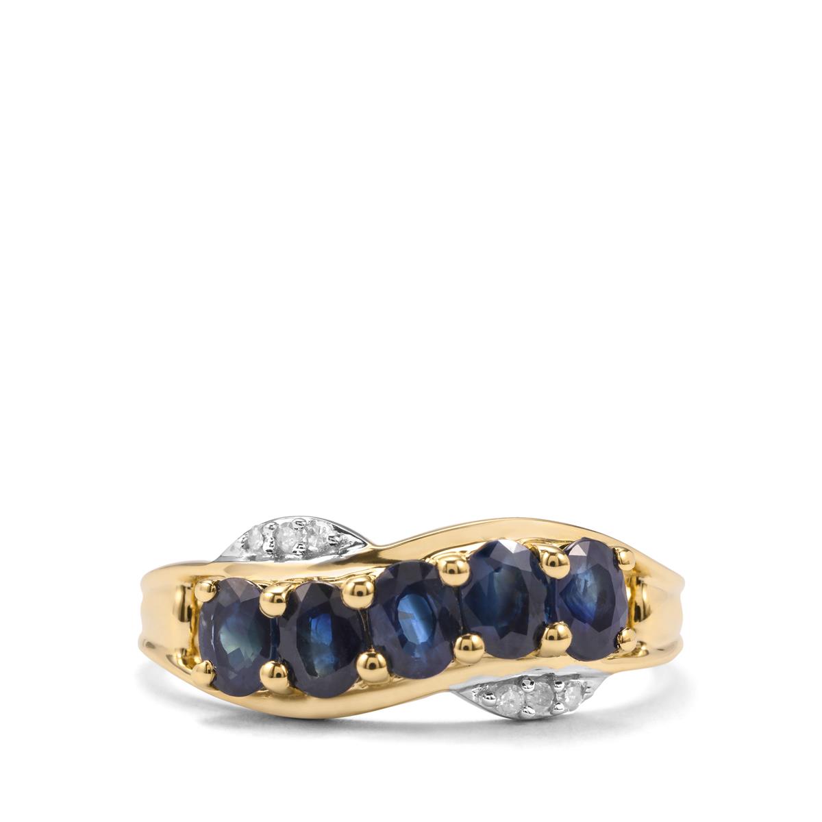 Australian Blue Sapphire Ring with Diamond in 9K Gold 1.40cts | Gemporia