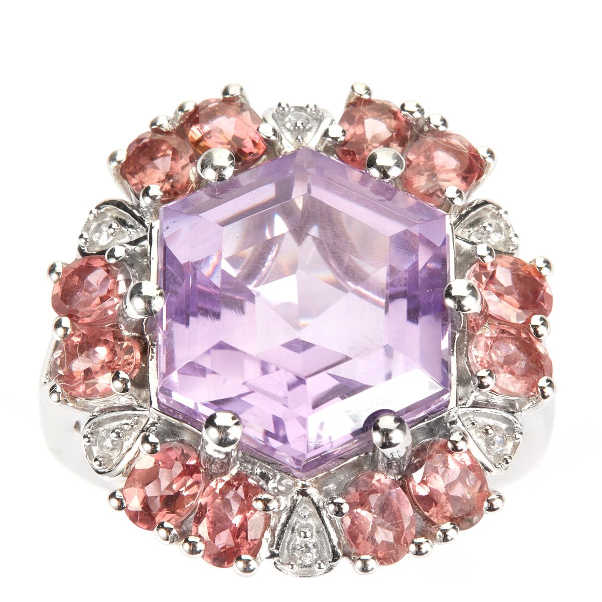Pink Amethyst Ring with Pink Tourmaline in Sterling Silver 10.78cts ...