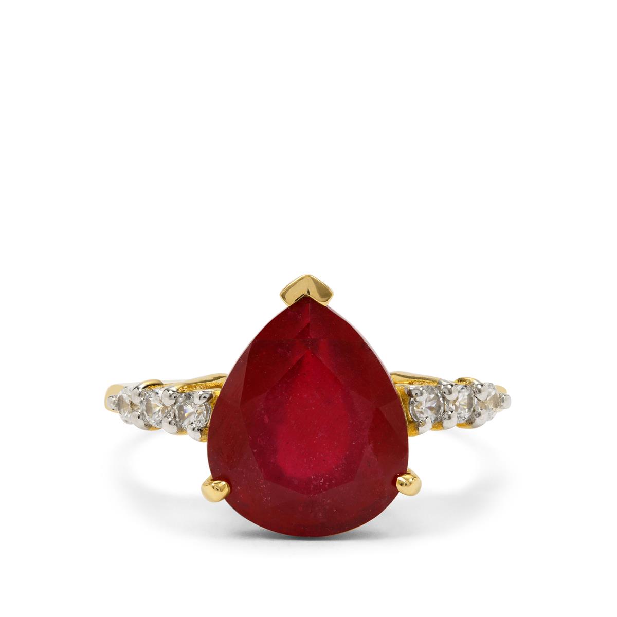 Bemainty Ruby Ring with White Zircon in 9K Gold 7.30cts | Gemporia