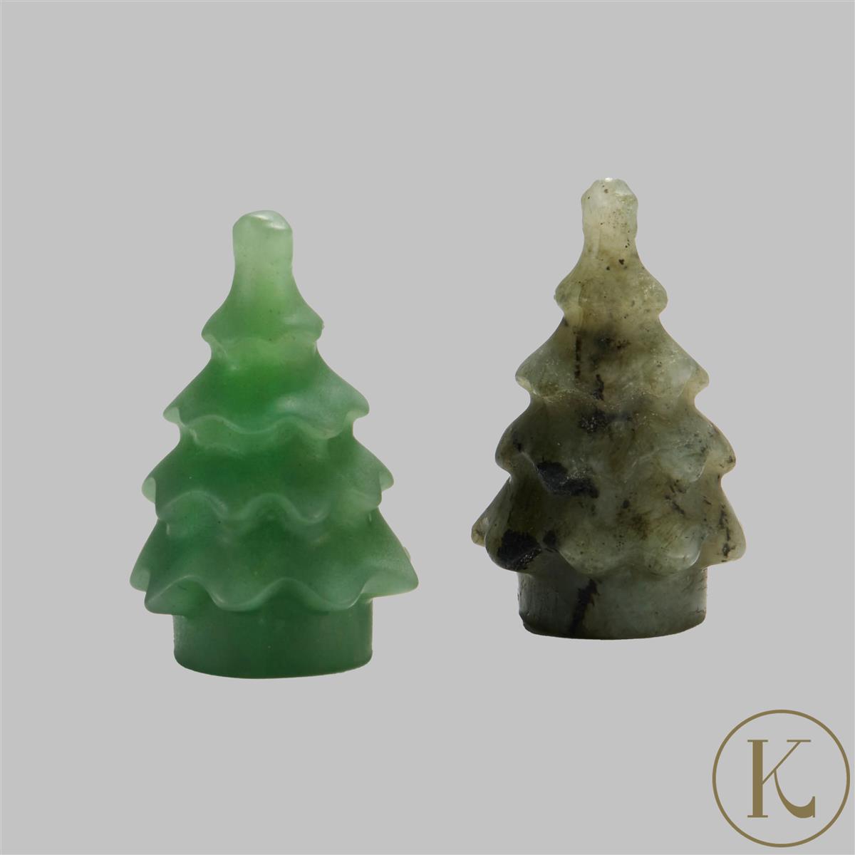 Kimbie Home Set of 2 Carved Christmas Trees (Aventurine & Labradorite ...