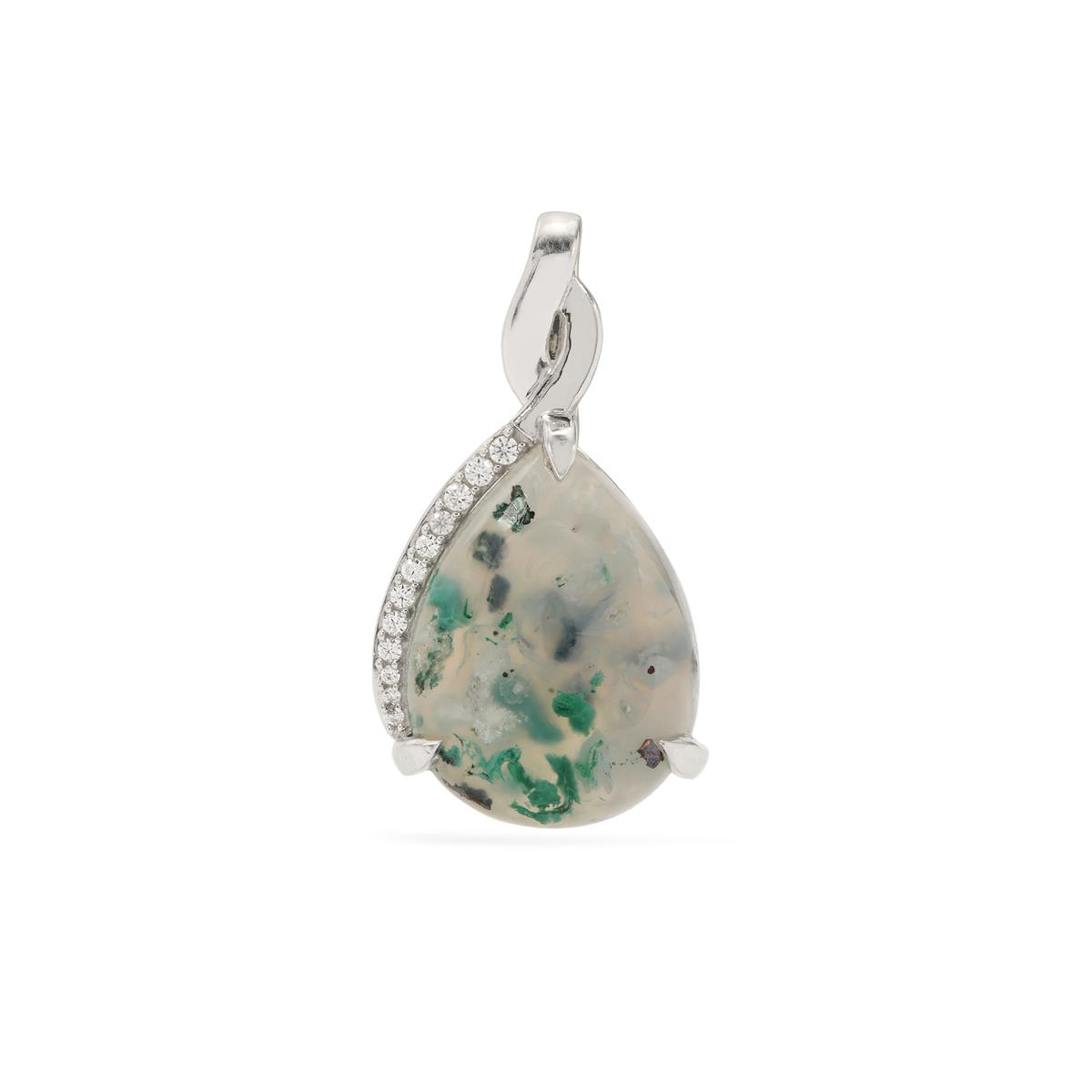 Blue Aquadite Pendant with White Zircon in Sterling Silver 14.50cts ...