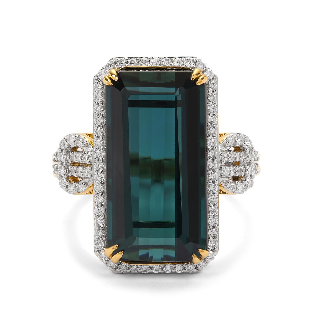 Indicolite Ring with Diamond in 18K Gold 11.96cts | Gemporia
