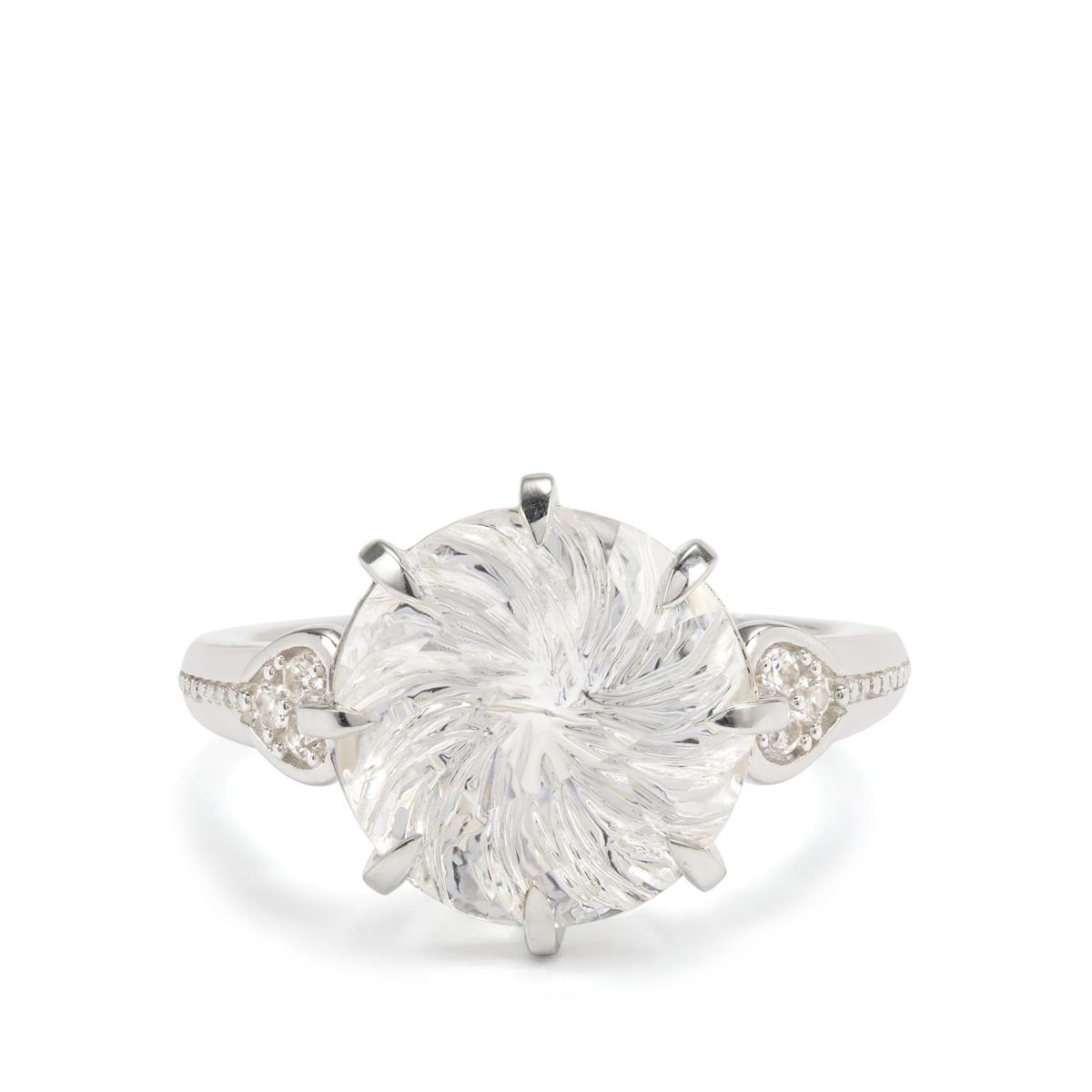 Angel Feather Quartz Ring with White Zircon in Sterling Silver 6.70cts ...