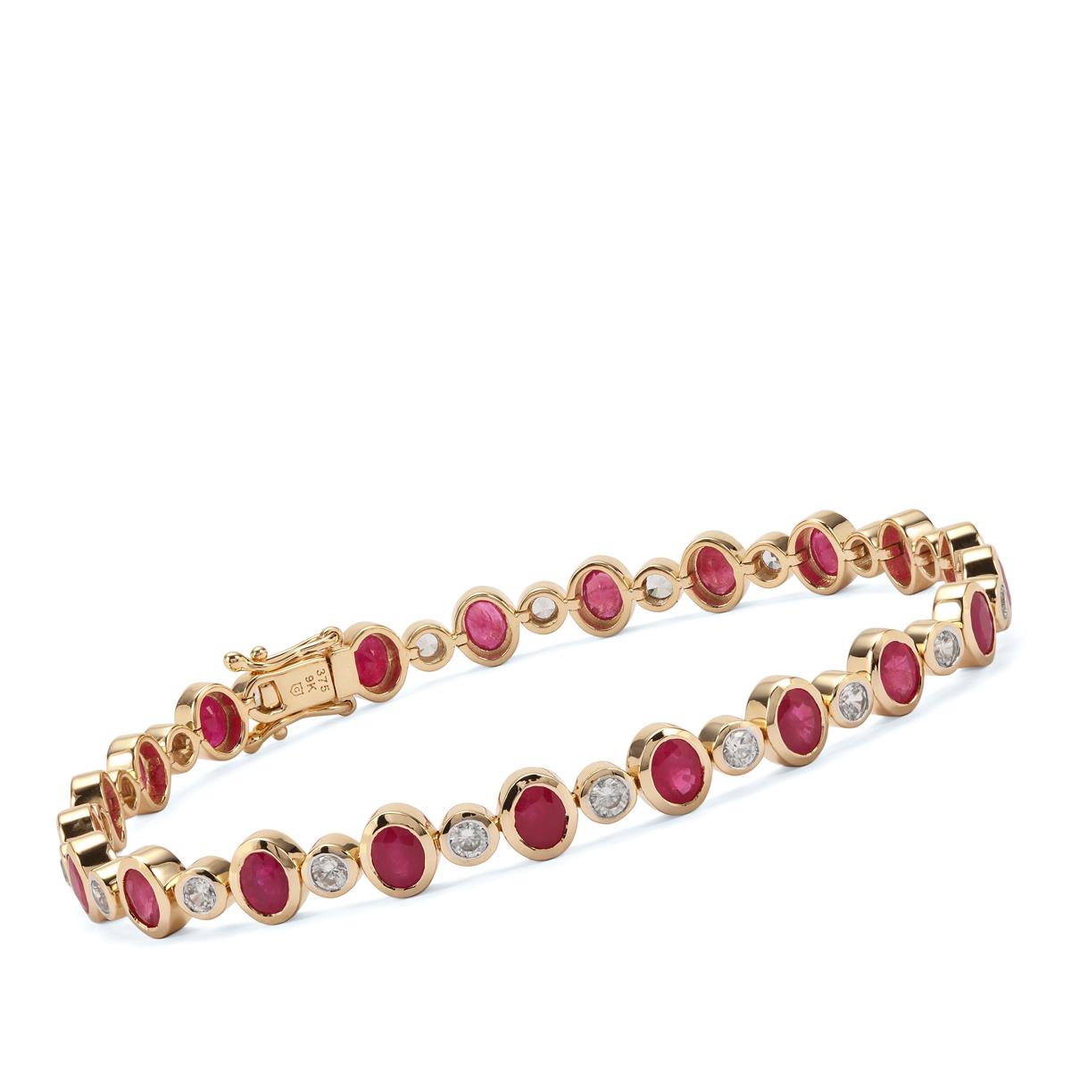 Burmese Ruby Bracelet with White Zircon in 9K Gold 8cts | Gemporia