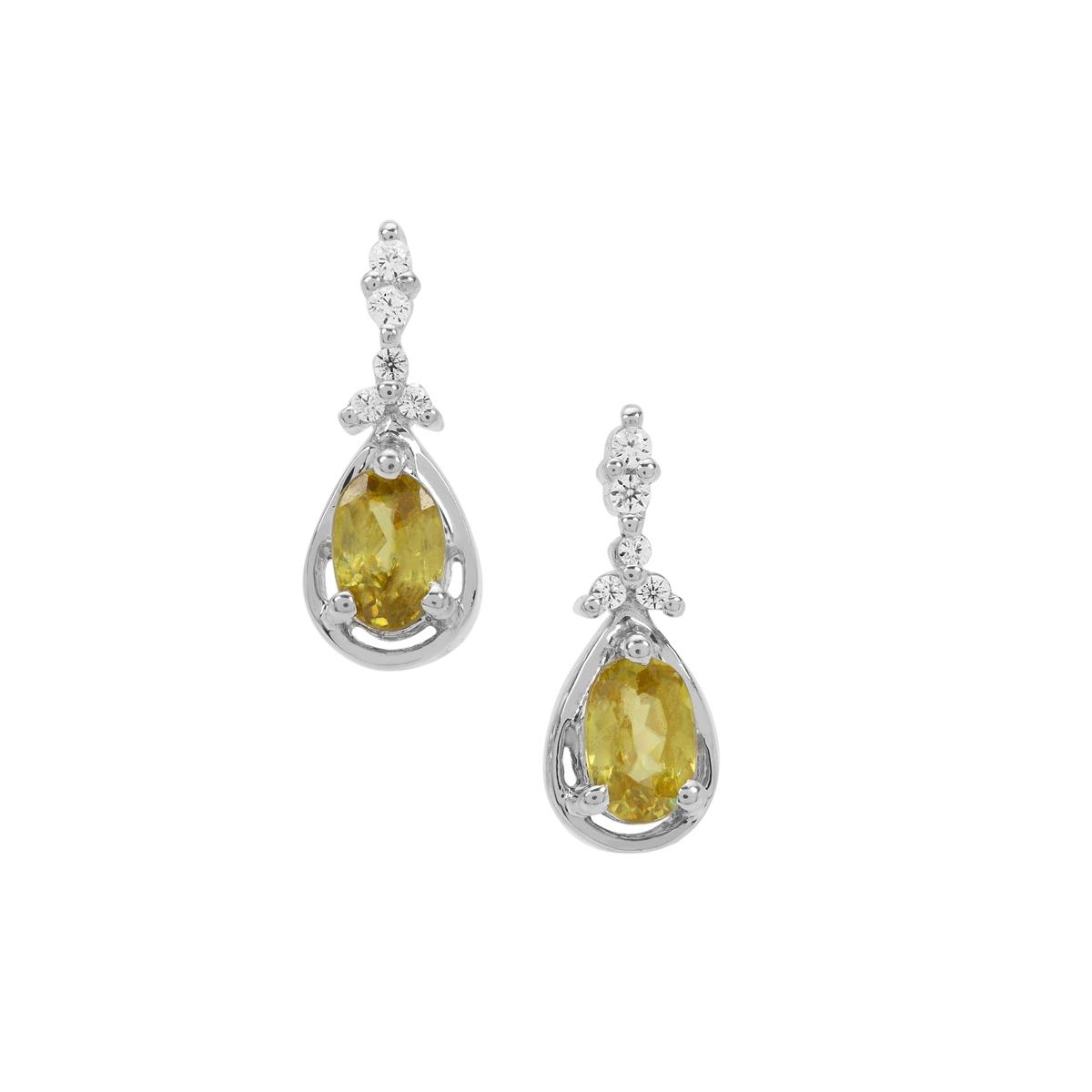 Ambilobe Sphene Earrings with White Zircon in Sterling Silver 1.30cts ...