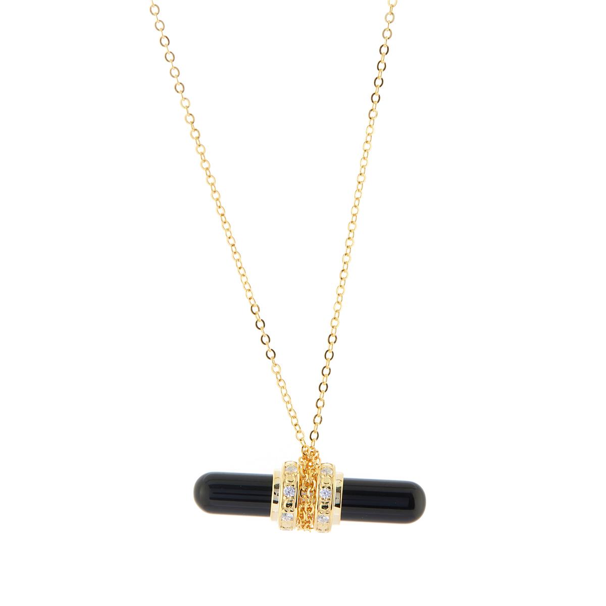 Black Obsidian Necklace with White Zircon in Gold Tone Sterling Silver ...