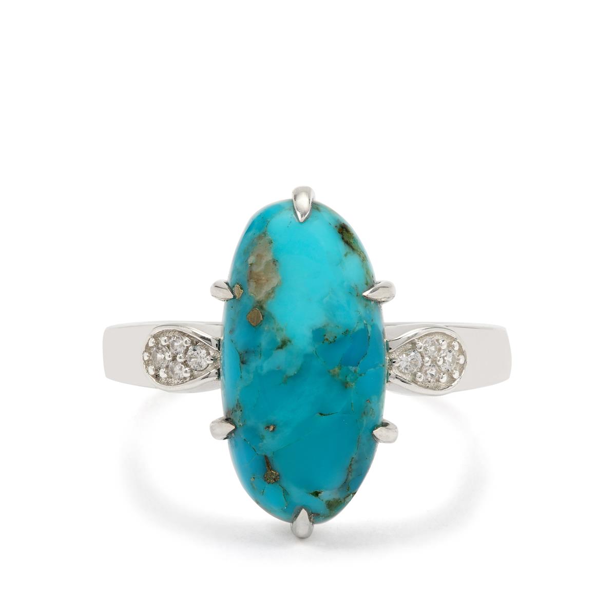 Bonita Blue Turquoise Ring with White Zircon in Sterling Silver 5.20cts ...
