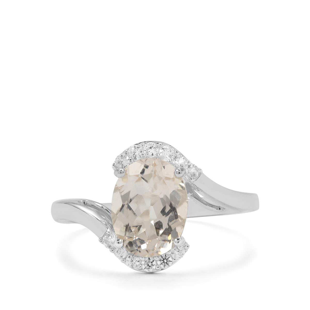 Goshenite Ring with White Zircon in Sterling Silver 2.45cts | Gemporia