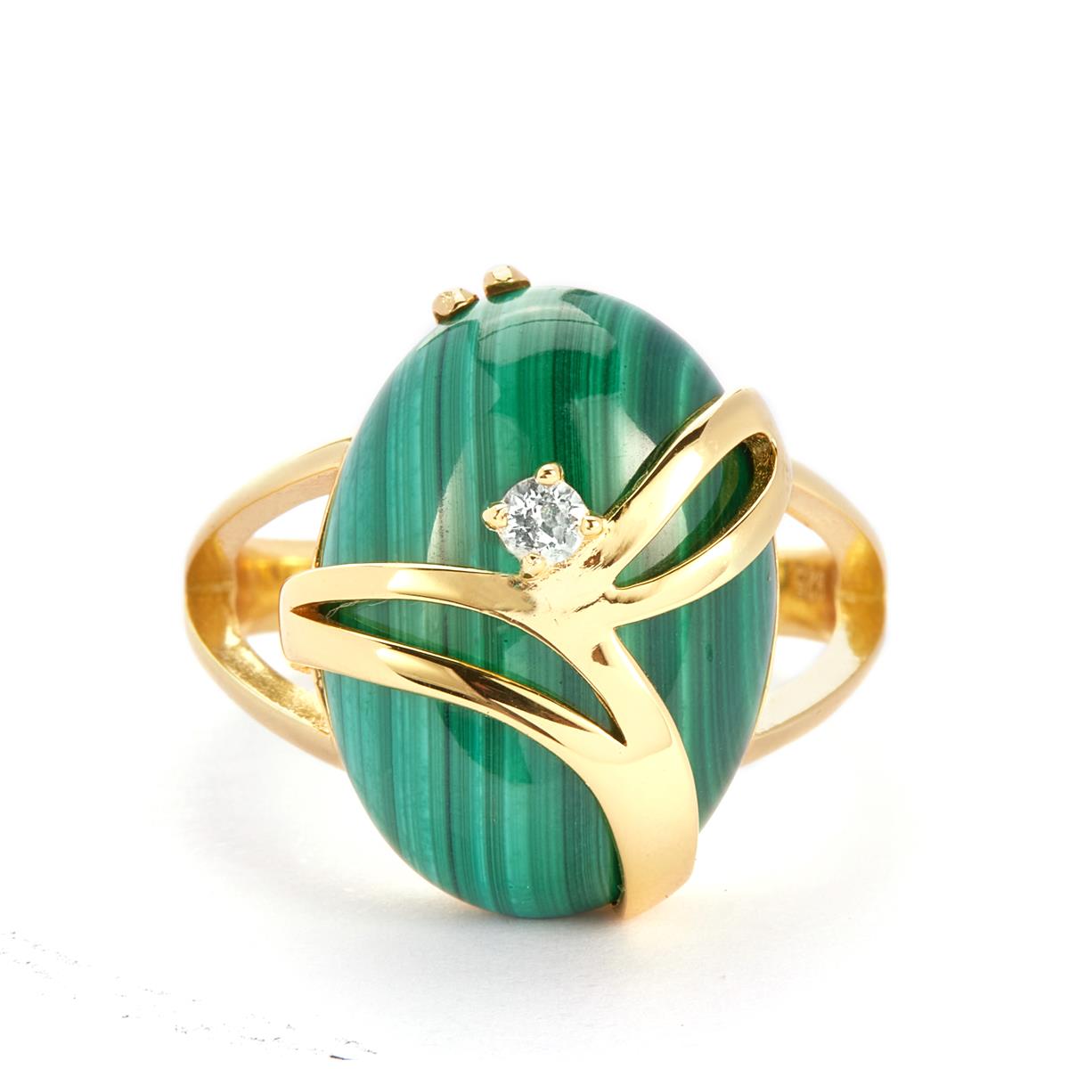 Congo Malachite Ring with White Topaz in Gold Tone Sterling Silver 13 ...