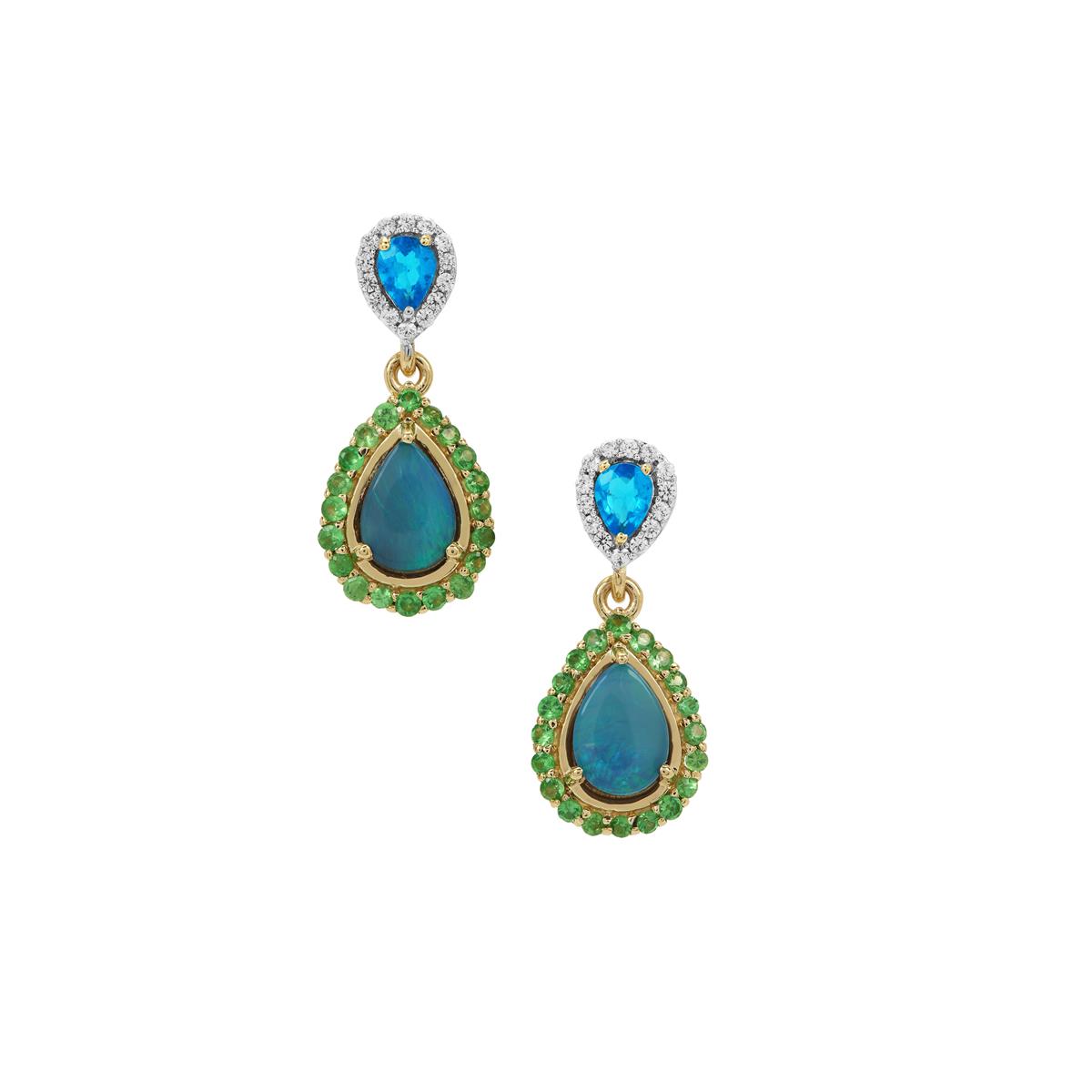 Crystal Opal On Ironstone Tsavotite Garnet Neon Apatite And White